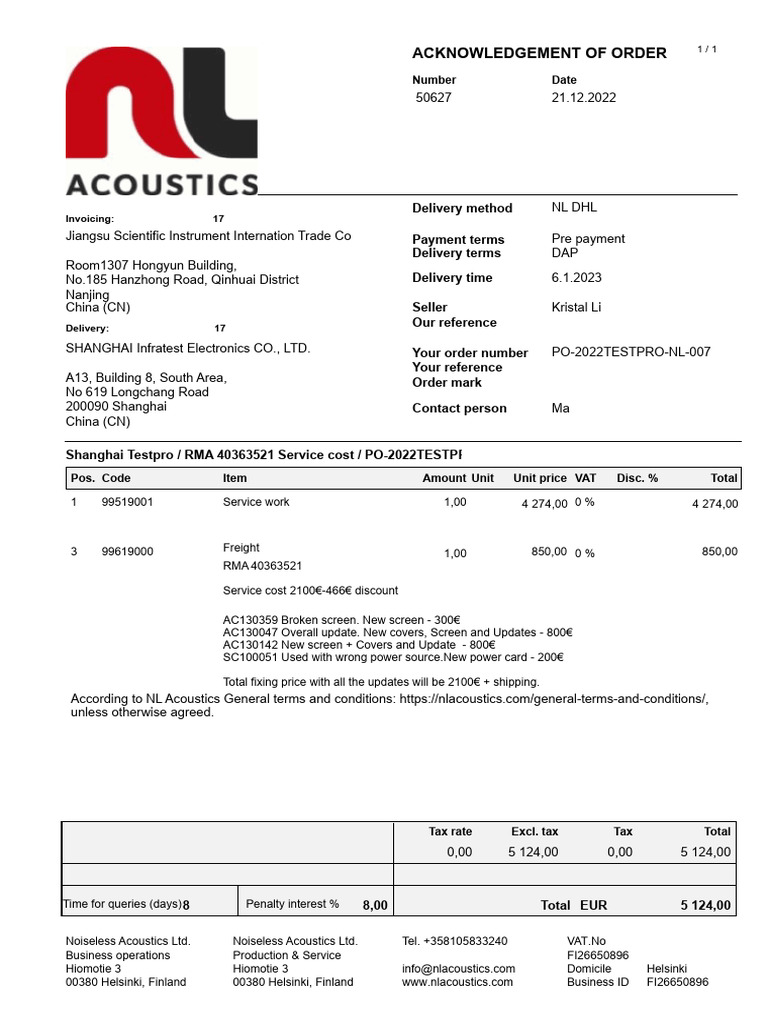Order Confirmation Po Po-2022testpro-Nl-007 Amended | PDF | Money ...