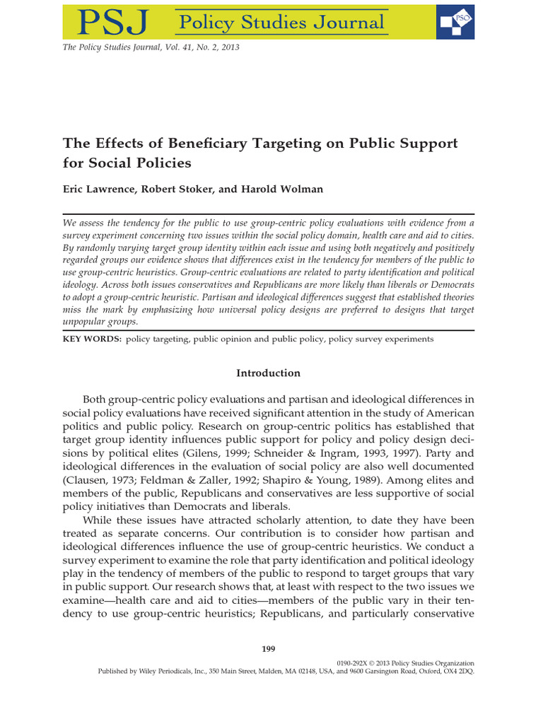 Effect of Beneficiary Targeting, Lawrence, Stoker, Wolman, Pol Studies ...