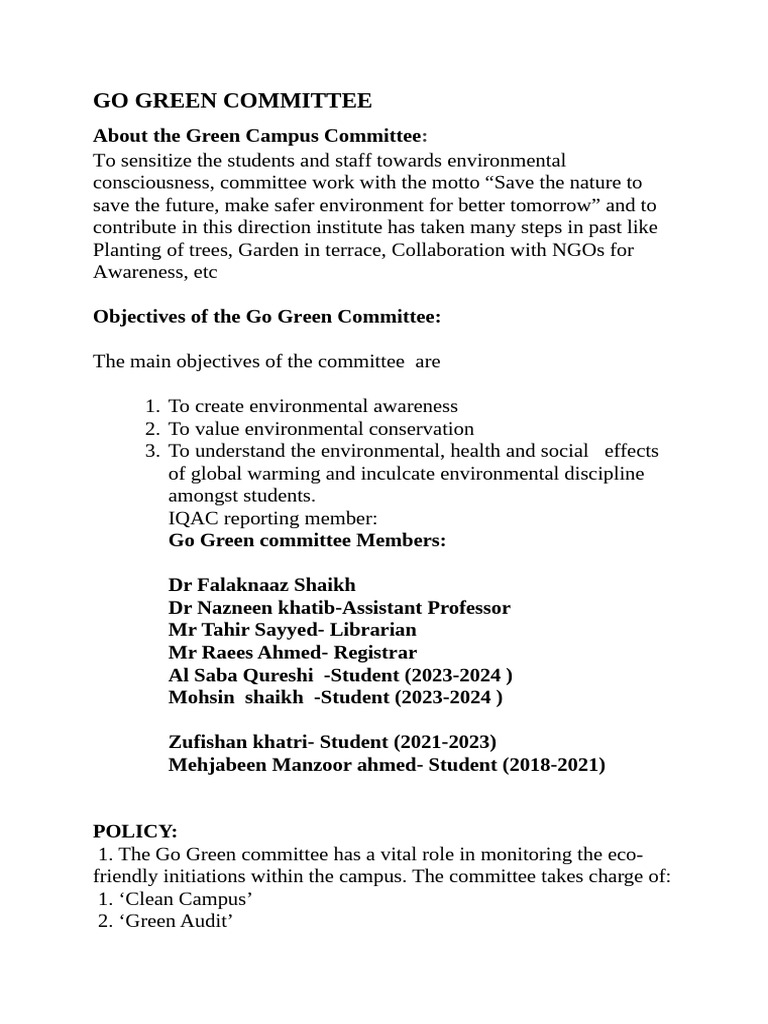 Go Green Committee Initiatives | PDF | Waste Management | Waste