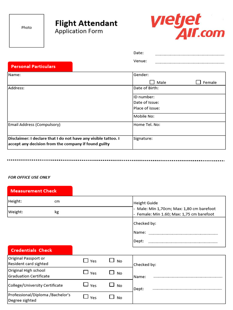 VJC 02 Flight Attendant Application Form | PDF | Authentication ...