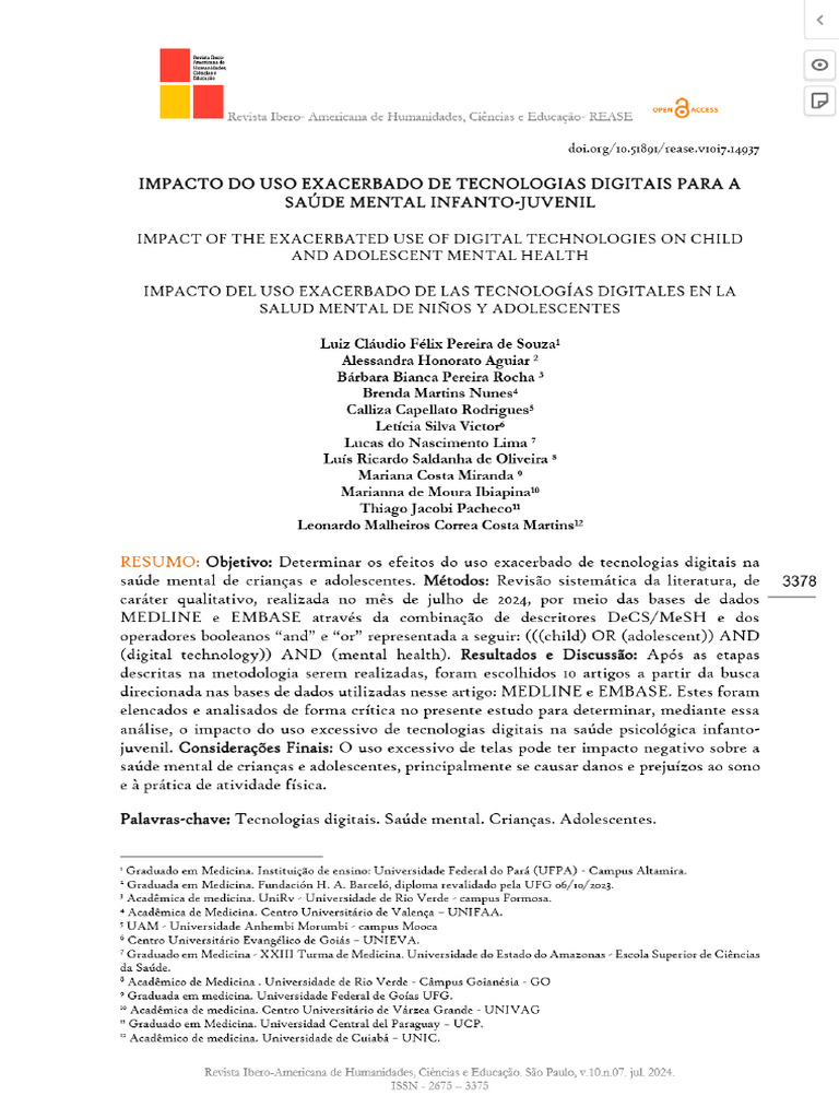 Vista Do IMPACTO DO USO EXACERBADO DE TECNOLOGIAS DIGITAIS PARA A SAÚDE ...