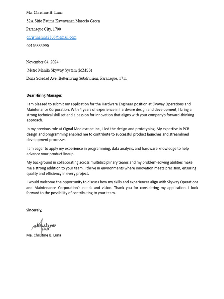 Application Letter - LunaF | PDF