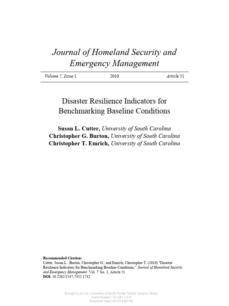 Disaster Resilience Indicators Methodology | PDF | Psychological ...