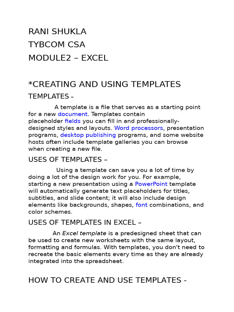 Excel Template Creation Guide | PDF | Microsoft Excel | Spreadsheet