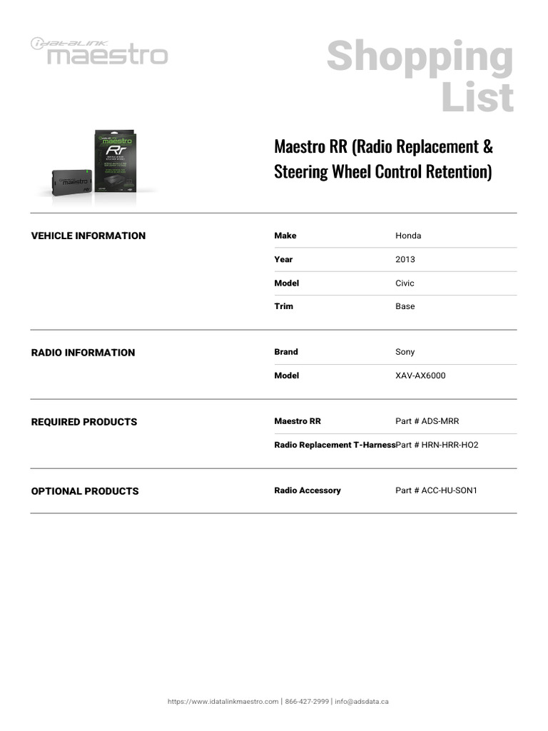 IdataLINK Maestro 2013 Honda Civic | PDF