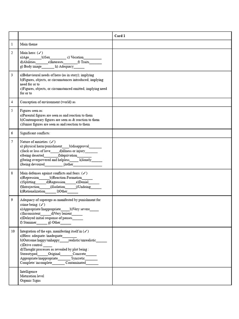 Thematic Apperception Test Scoring Guide | PDF
