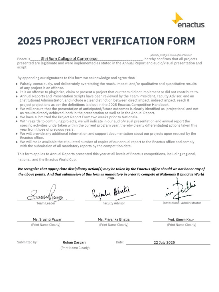 2025 Enactus Project Verification Form | PDF