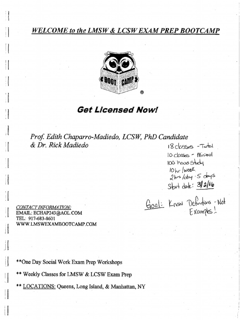 LMSW LCSW Boot Camp Workbook | PDF