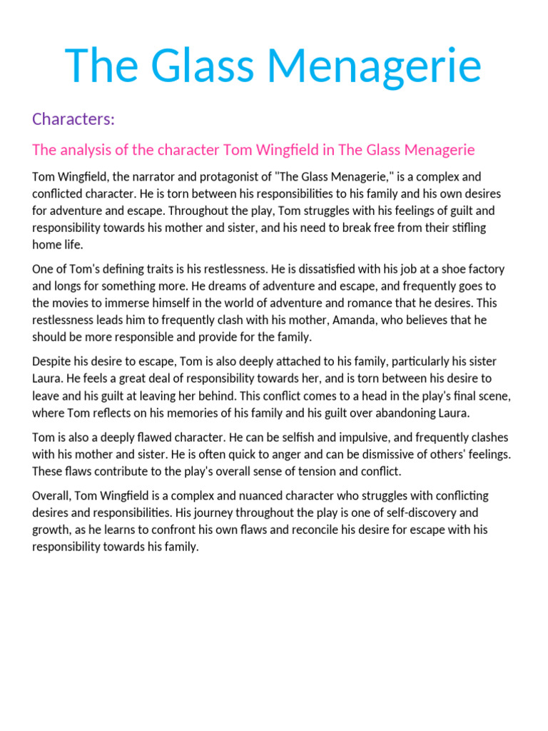 The Glass Menagerie | PDF | Psychology | Psychological Concepts