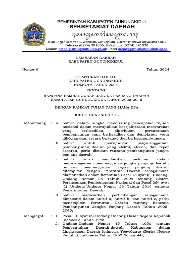 RPJPD 2025 2045 Kabupaten Gunungkidul | PDF