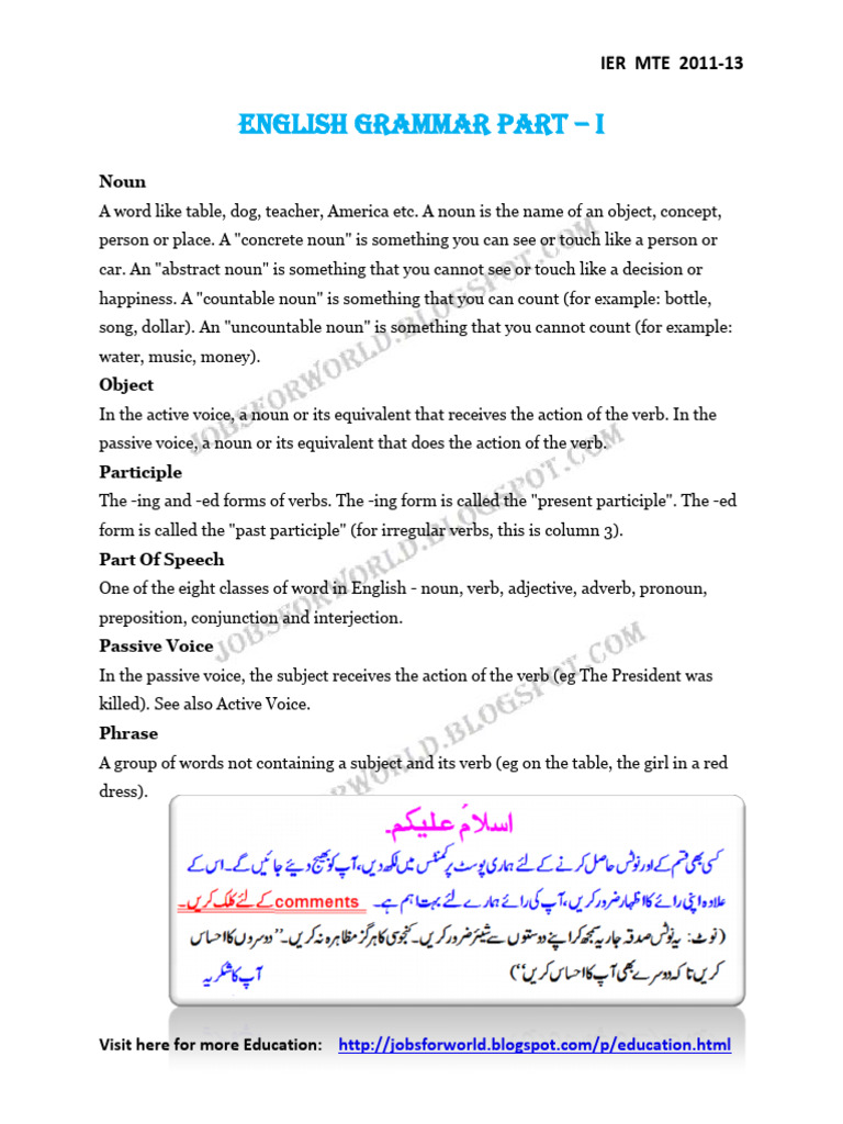 English Grammar Overview: Nouns & Verbs | PDF | Verb | Subject (Grammar)