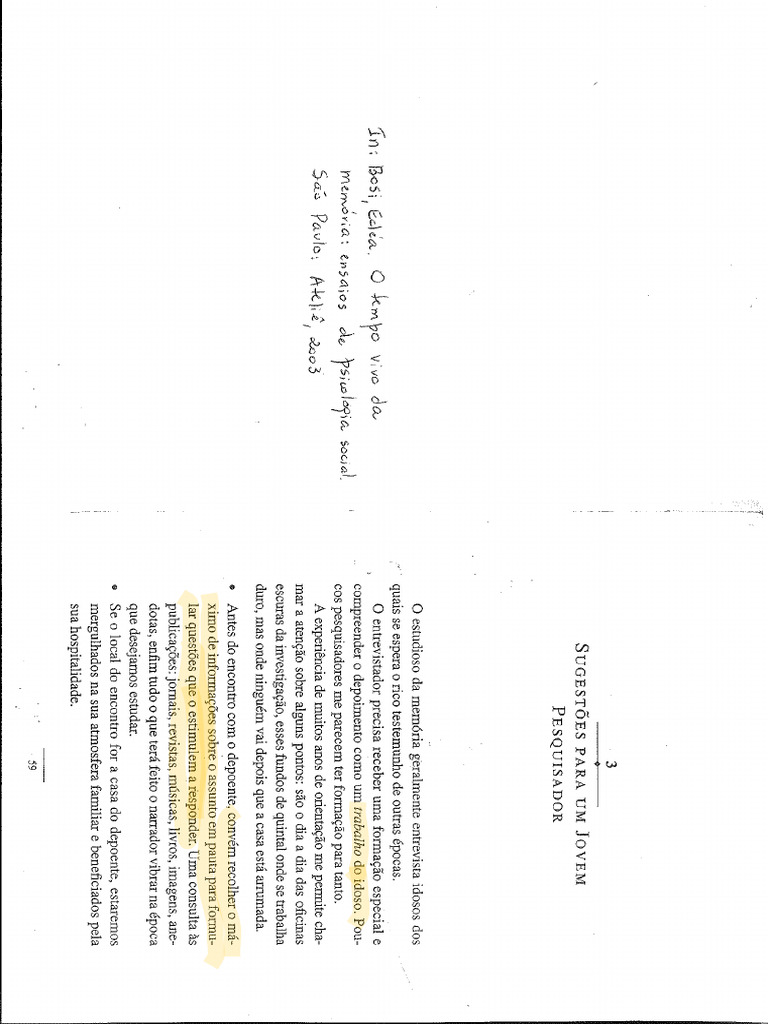 Ecléa Bosi-Sugestoes para Um Jovem Pesquisador - Cópia | PDF