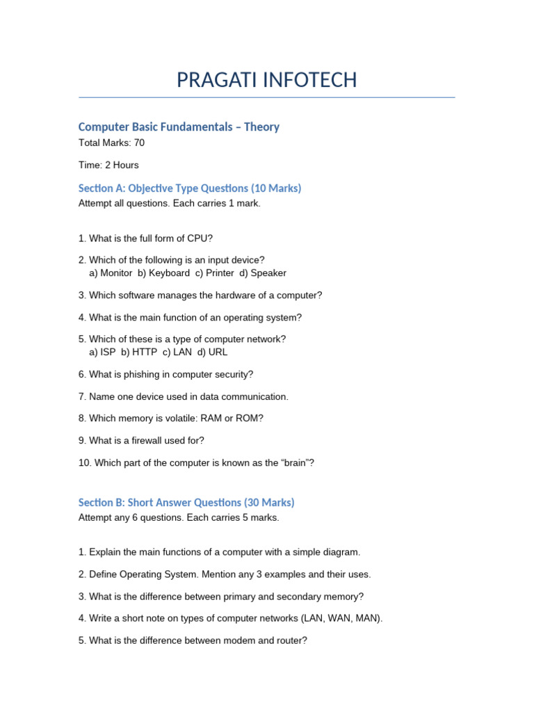 Updated Computer Basic Fundamentals Question Papers | PDF | Computer Data Storage | Computer ...