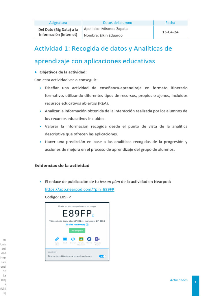 Act1 - Recogida de Datos y Analíticas de Aprendizaje Con Aplicaciones ...