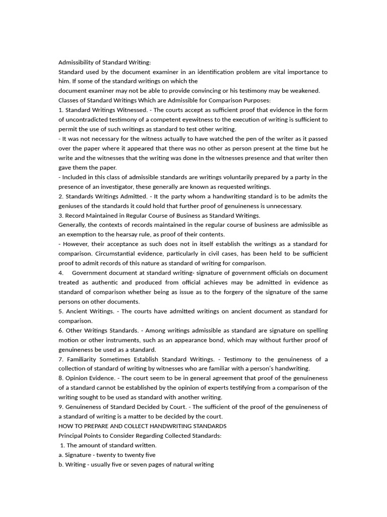 Admissibility of Standard Writing | PDF | Witness | Evidence (Law)