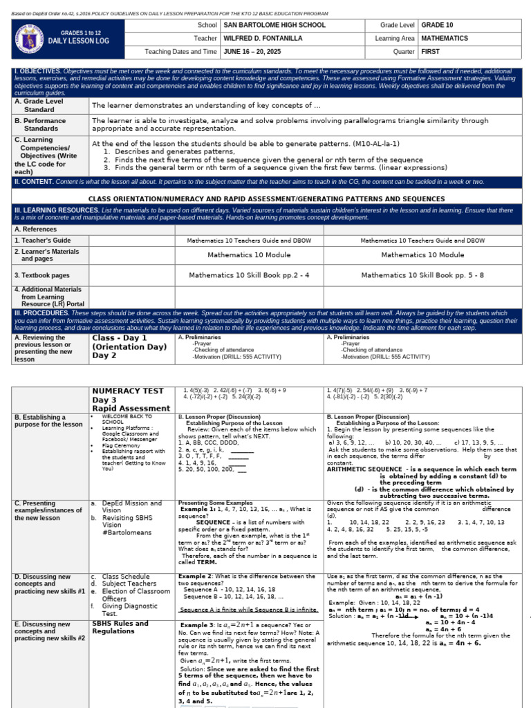 Math-Whlp Week-1-Q1 2025 | PDF | Learning | Teachers