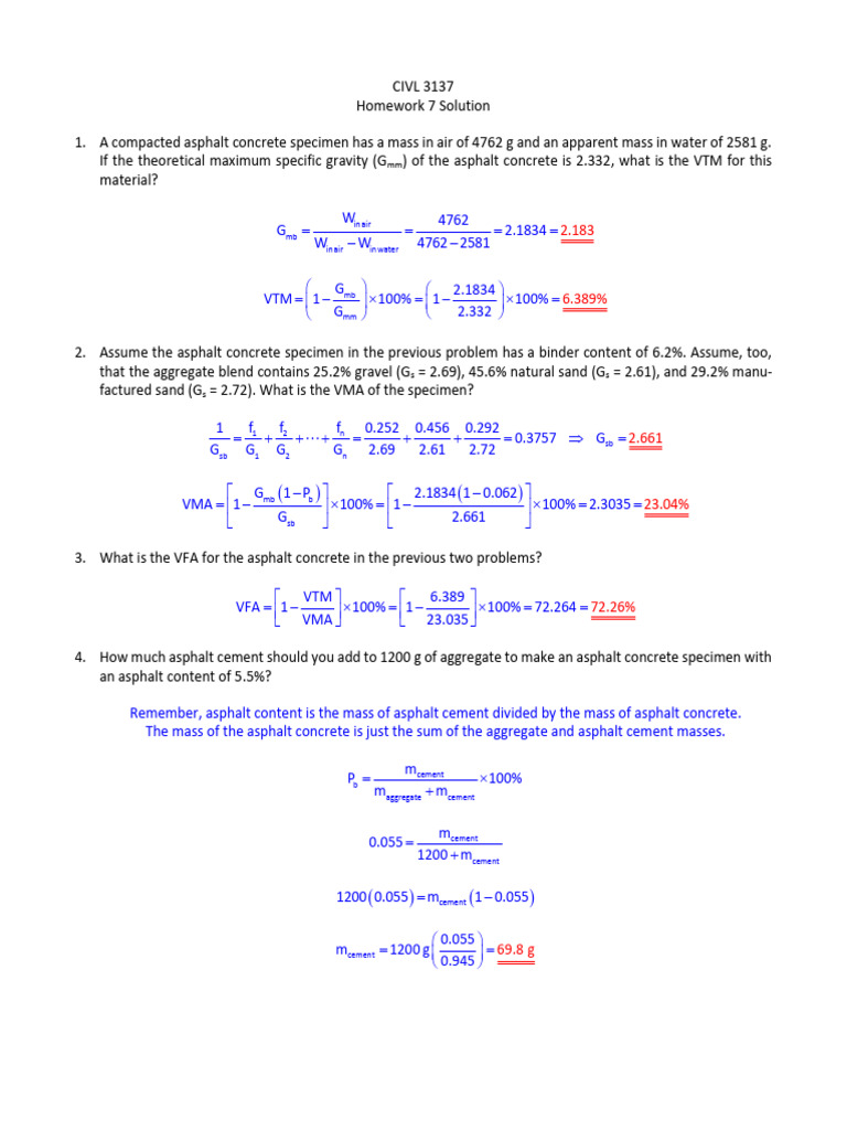 Asphalt Concrete VTM, VMA, VFA Analysis | PDF | Concrete | Construction ...