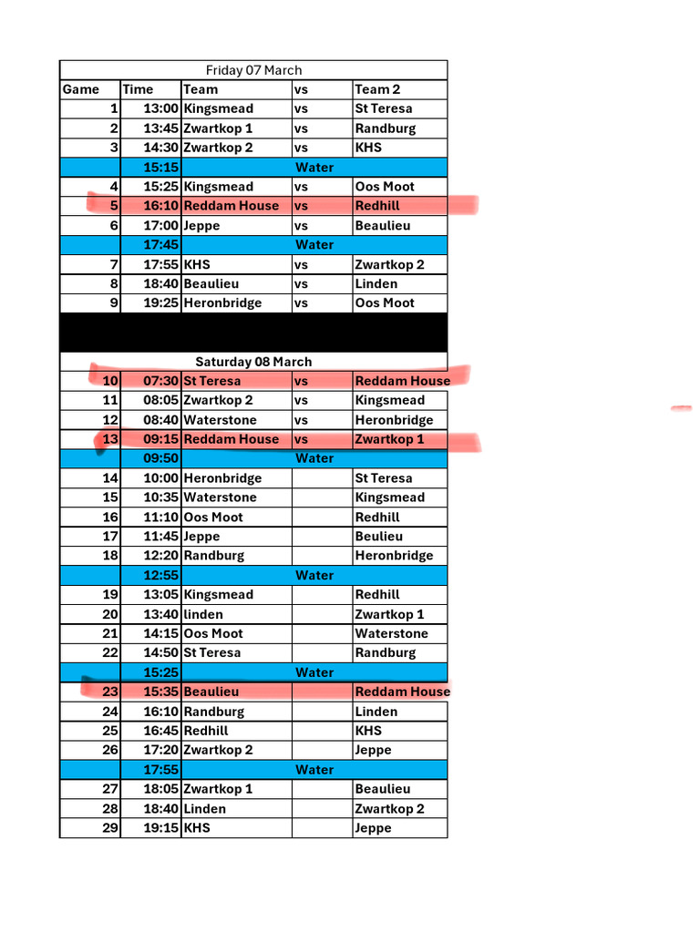 Fixture Schedule for March 7-8 | PDF