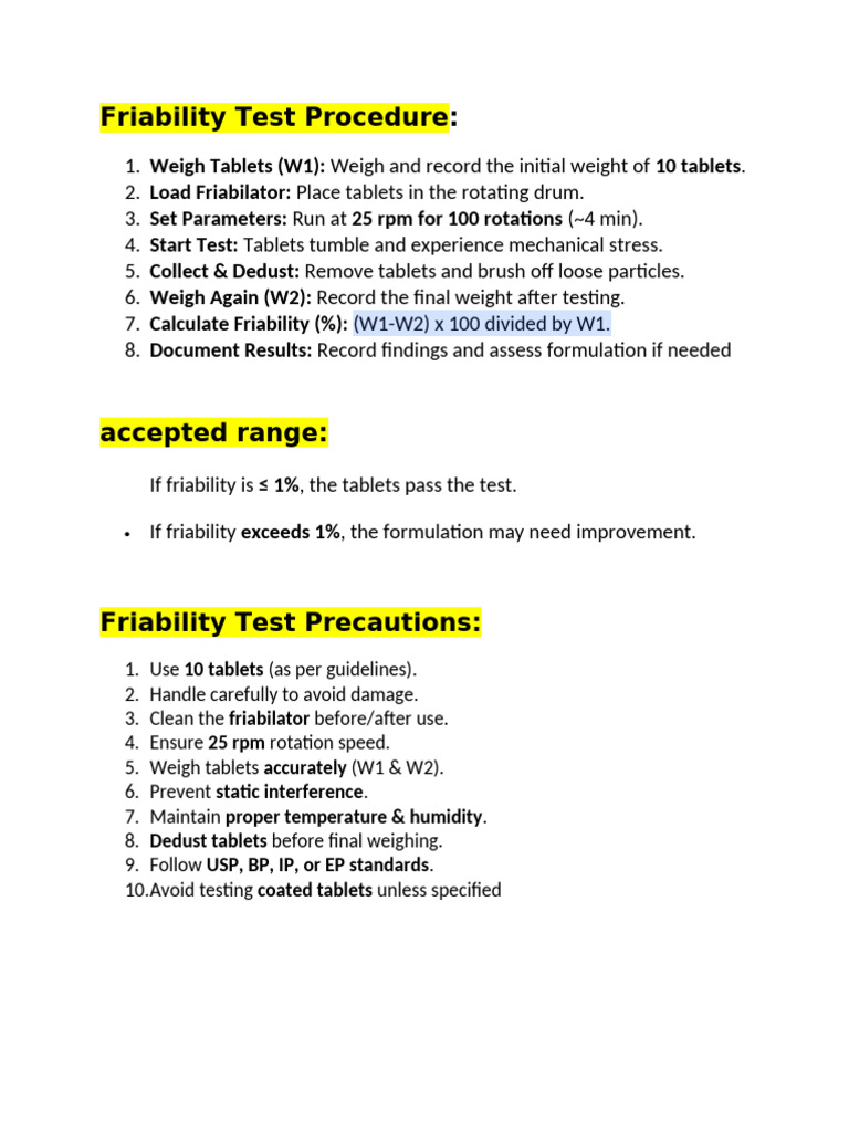 Tablet Friability Test Procedure Guide | PDF