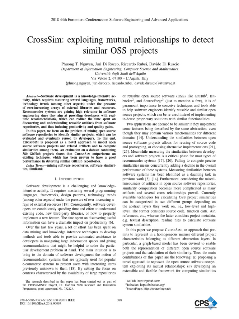 CrossSim: Detecting Similar OSS Projects | PDF | Software | Matrix ...