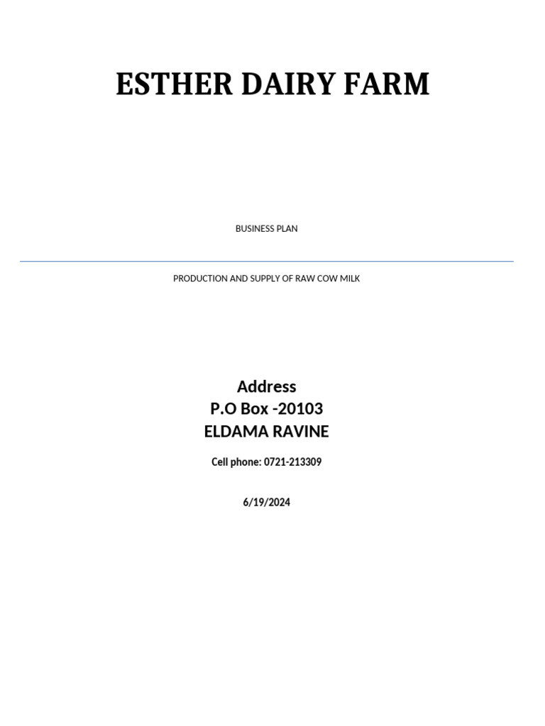 Esther Dairy Farm BP | PDF | Dairy | Farms