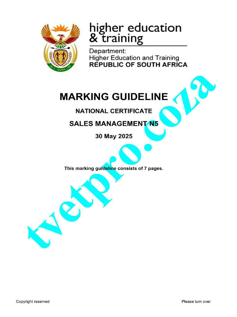 n1430 Sales Management n5 Memo Jun 2025 | PDF