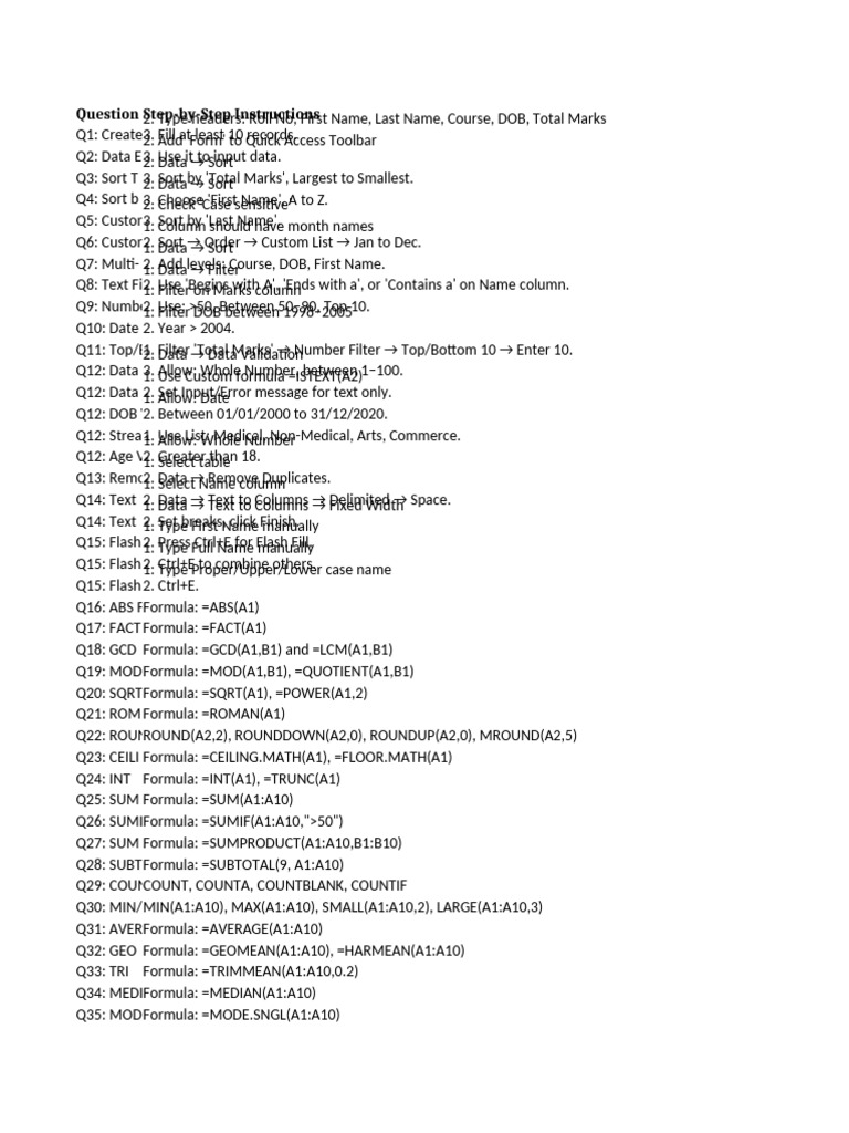 Excel Formulas and Data Management Guide | PDF