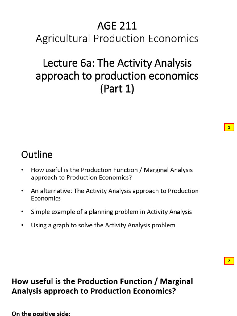AGE211 - 2025 - Lecture 6a Activity Analysis (Part 1) | PDF | Production Function | Economies