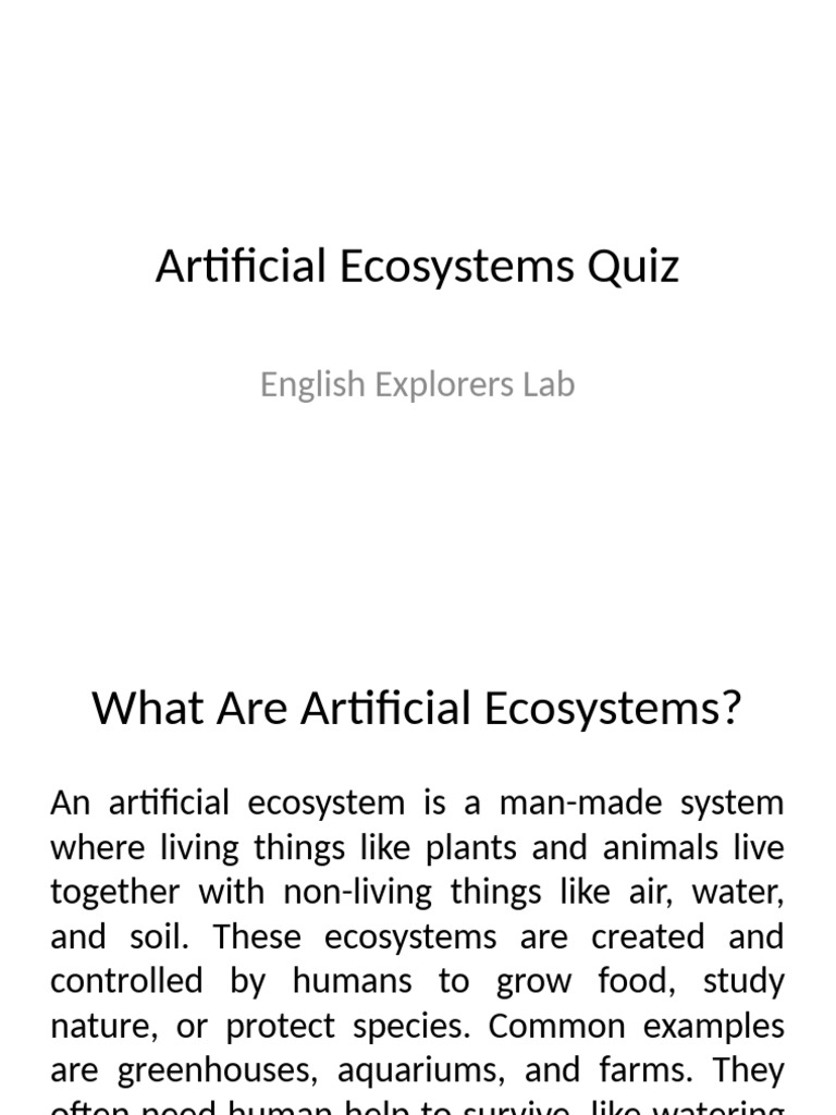 Artificial Ecosystems Quiz Presentation | PDF