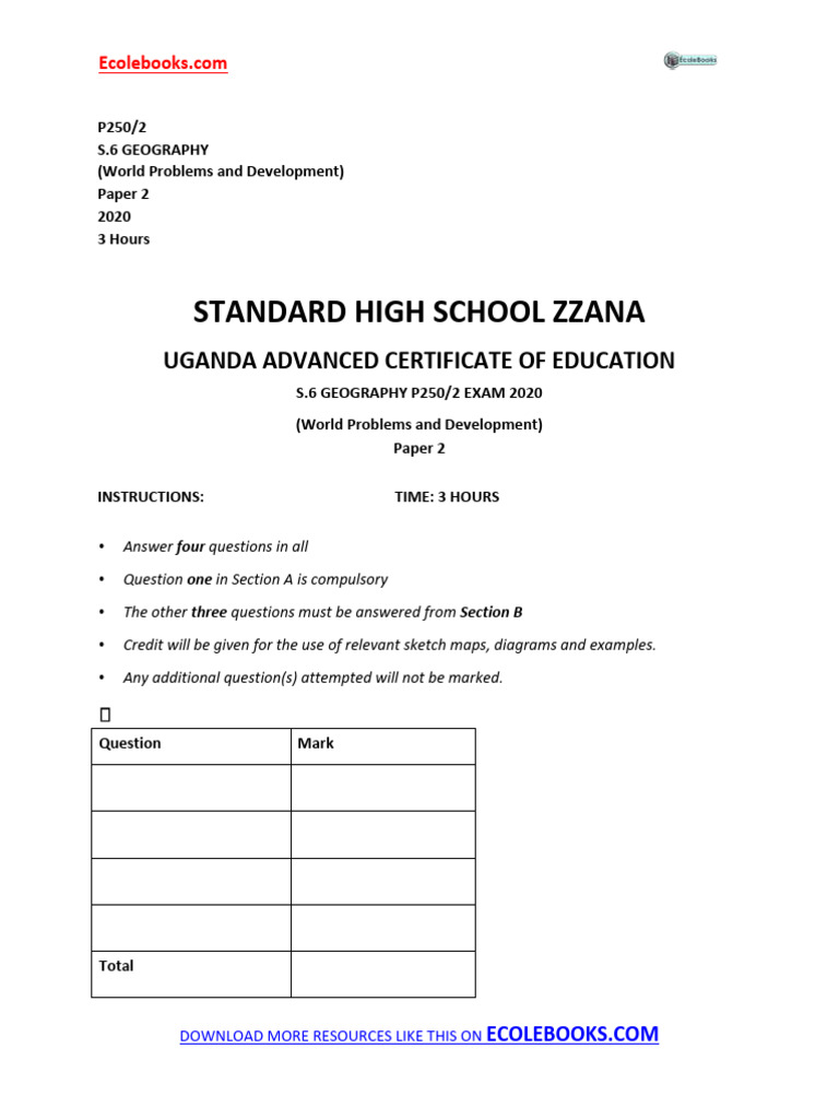 Fiji Year 12 Geography Exam Paper 2020 | PDF | Africa | Earth Sciences