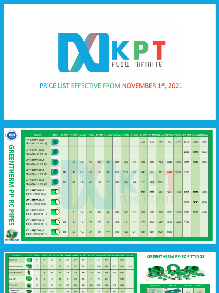KPT PPR Pipes Price List November 2021 | PDF