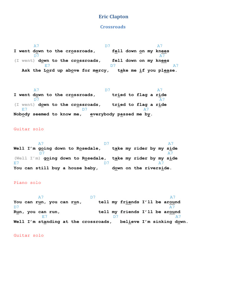 Crossroads Lyrics by Eric Clapton | PDF