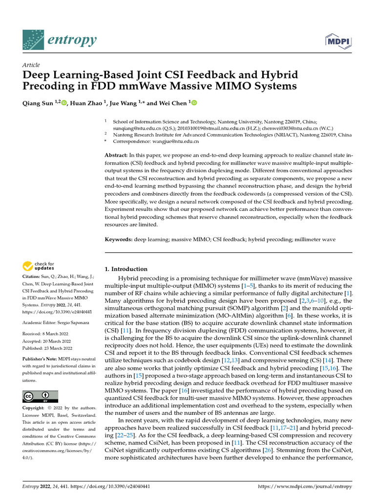 Deep Learning for CSI Feedback in MIMO | PDF | Mimo | Deep Learning