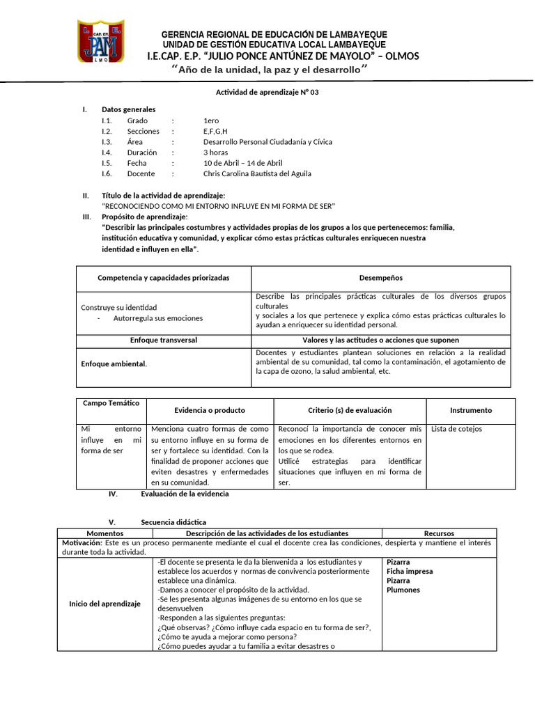 Act. 3 DPCC Primero | PDF | Aprendizaje | Familia