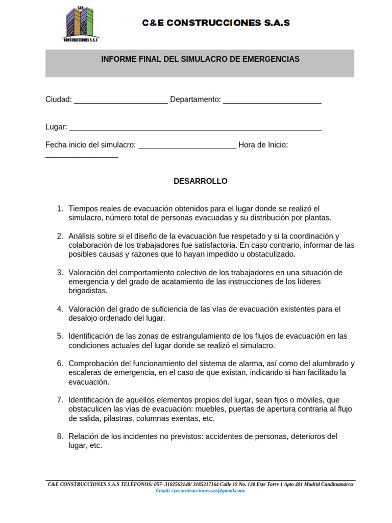 Formato Informe Final Del Simulacro | PDF