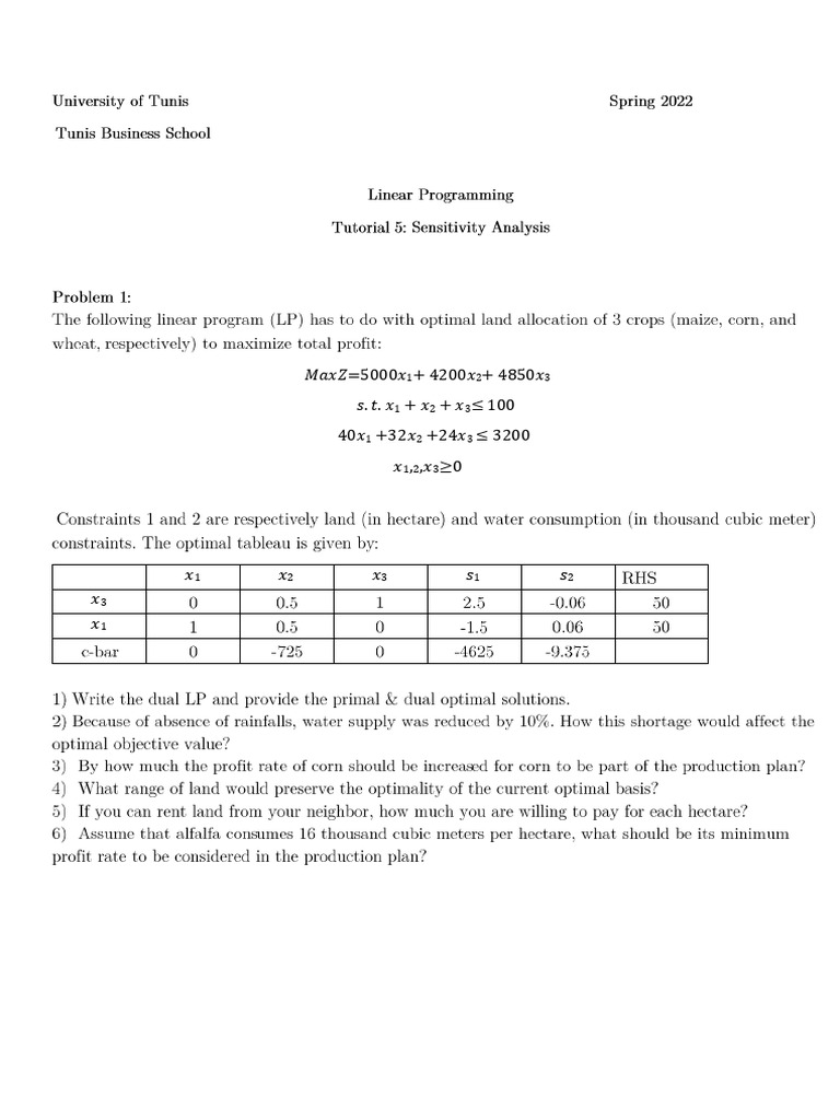 Tutorial 5 Sensitivity Analysis 2022 | PDF