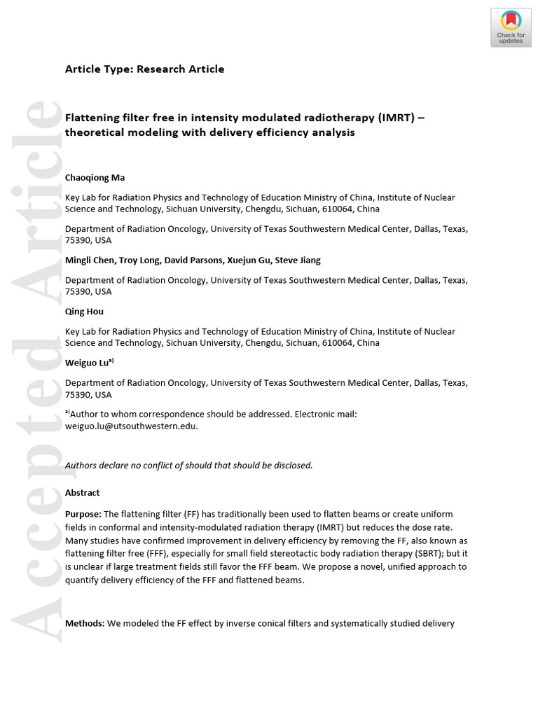 FFF IMRT Theory Modeling | PDF | Radiation Therapy | Medical Physics