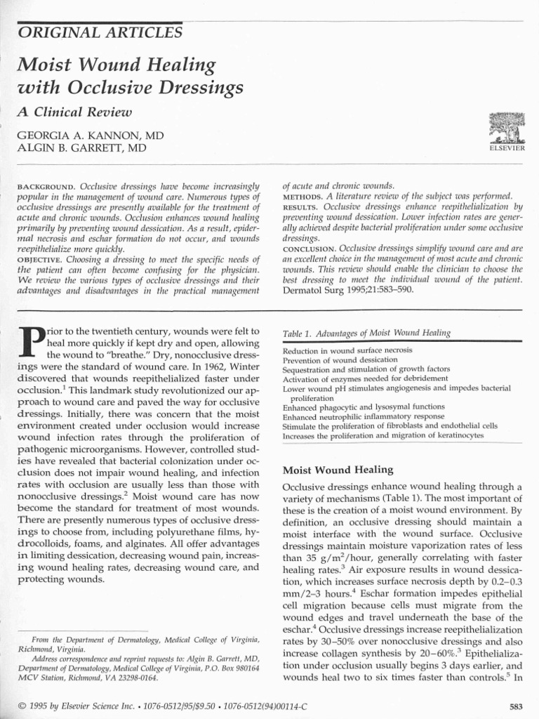 Moist Wound Healing With Occlusive Dressings | PDF