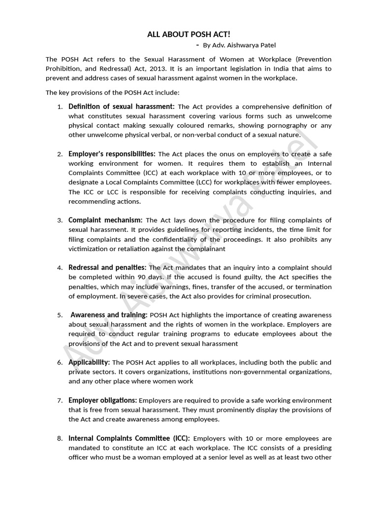 Articel - All About Posh Act | PDF | Sexual Harassment | International Criminal Court