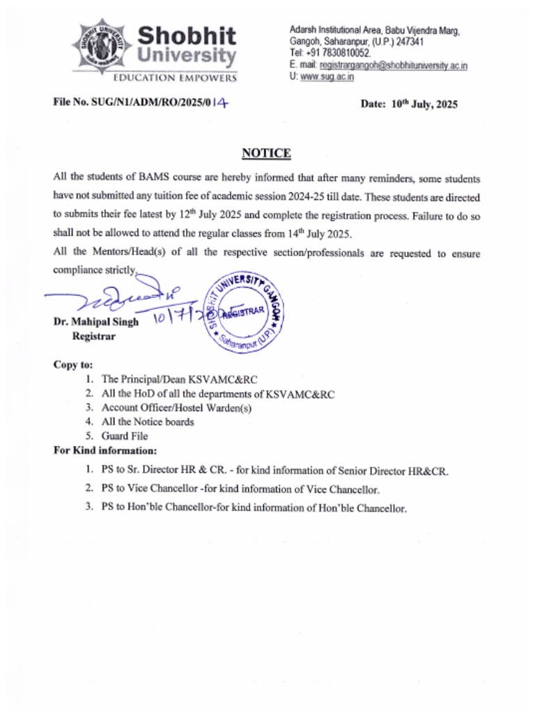 BAMS Fee Notice | PDF