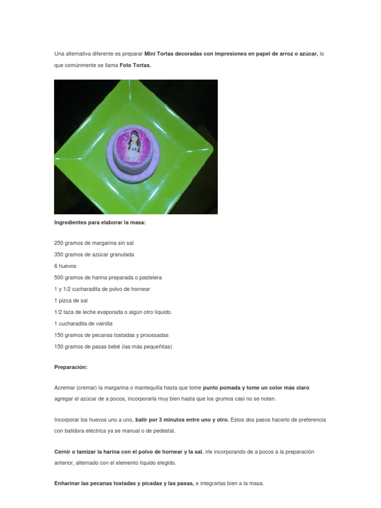 Mini Torta Dulce de Queca | PDF | Postres | Preparación de comida y bebida