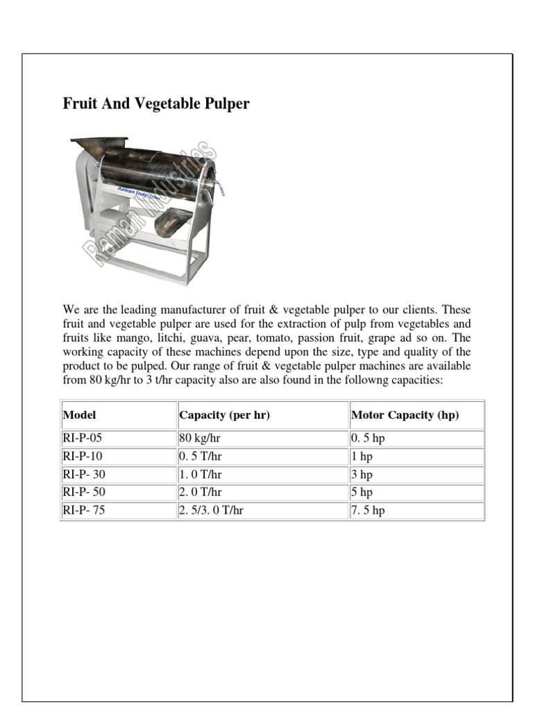 Fruit & Vegetable Pulper Machines | PDF | Washing Machine | Pulp (Paper)