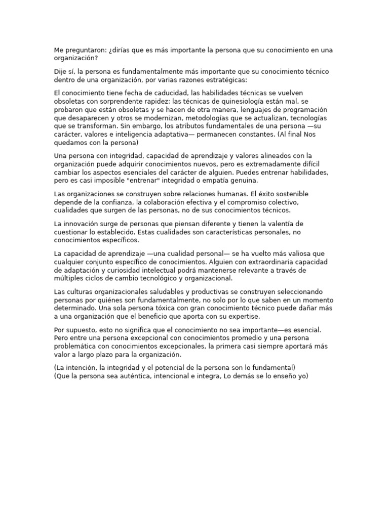 La Persona Es Fundamentalmente Más Importante Que Su Conocimiento ...