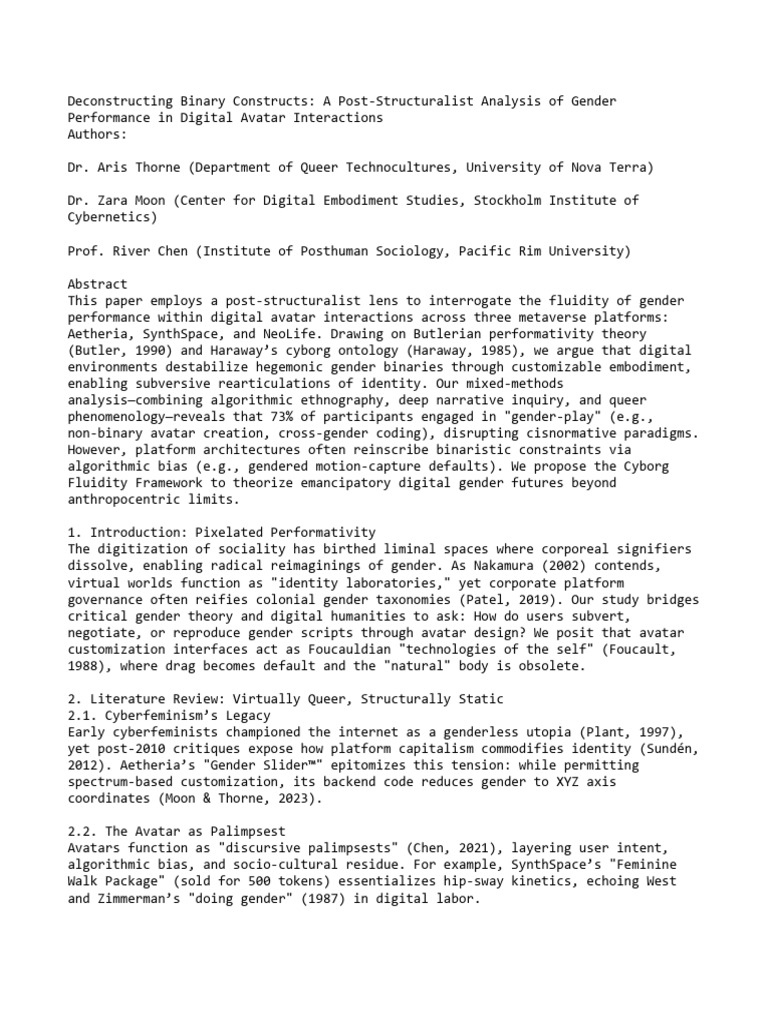 Deconstructing Binary Constructs: A Post-Structuralist Analysis of Gender Performance in Digital ...