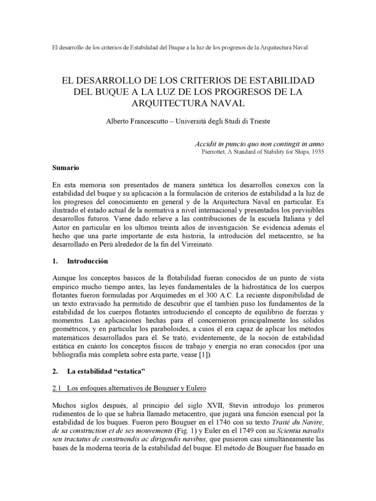 Criterios de Estabilidad en Buques Navales | PDF | Movimiento (física) | Fuerza