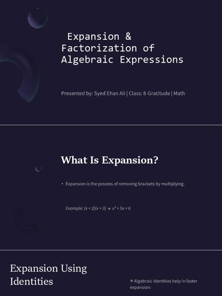 Expansion & Factorization of Algebraic Expressions | PDF