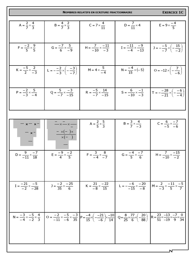 Multiplication de Fractions Exercices | PDF