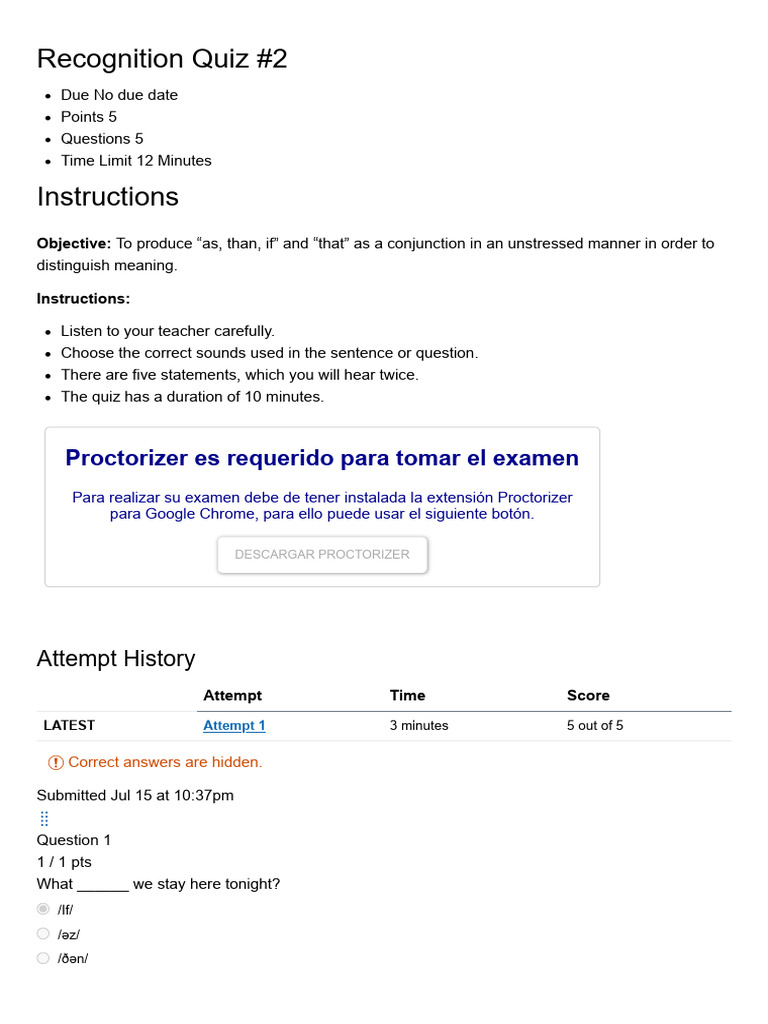 Recognition Quiz #2: Avanzado 3 | PDF