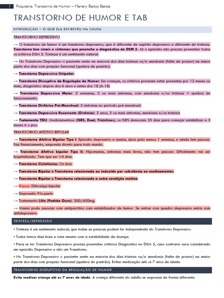 Transtorno de Humor e TAB | PDF | Depressão | Transtorno bipolar