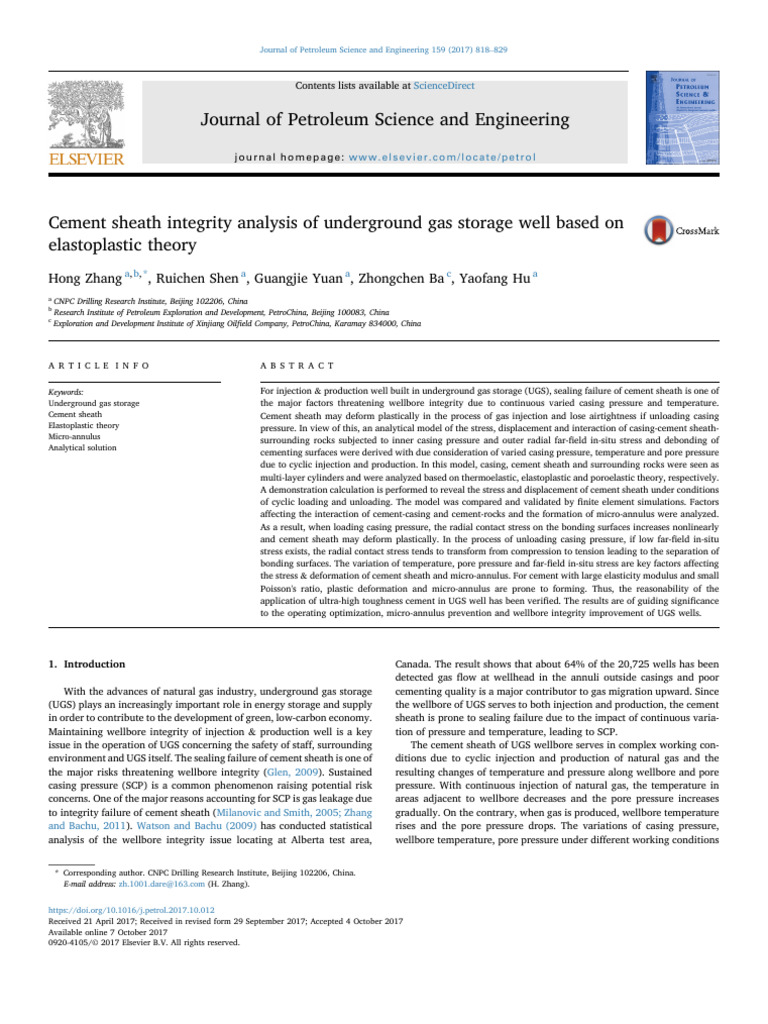 (2017) Cement Sheath Integrity Analysis of Underground Gas Storage Well ...